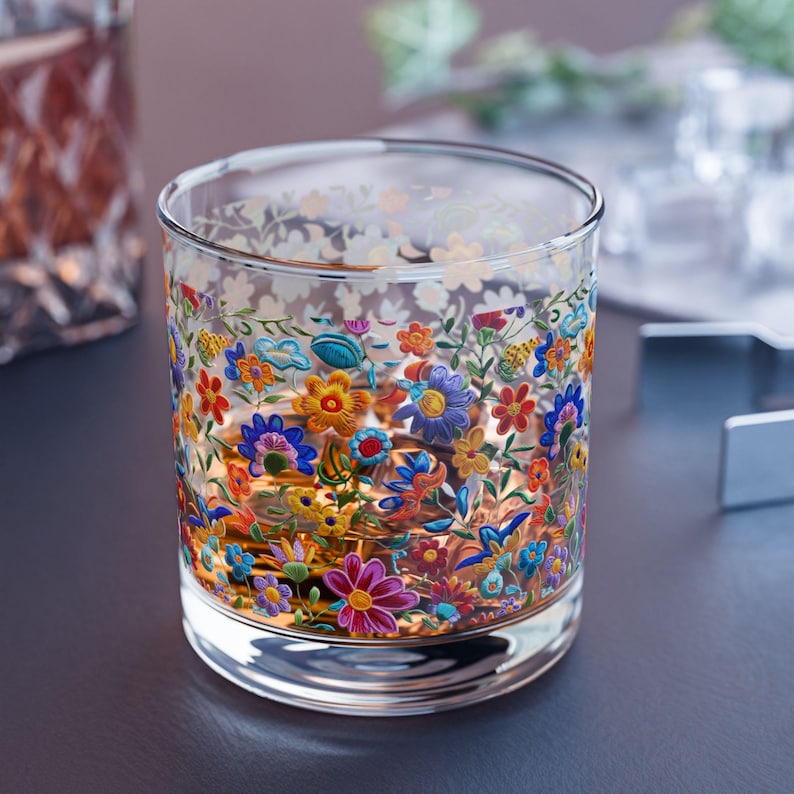 Vibrant Mexican Floral Rocks Glass,colorful Flower Pattern,home Decor ...