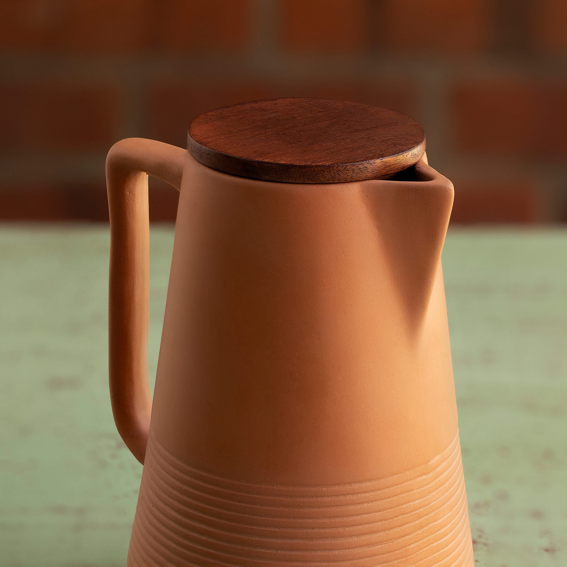 Handmade Terracotta Water Jug With Wooden Lid and Tumbler, Handmade ...