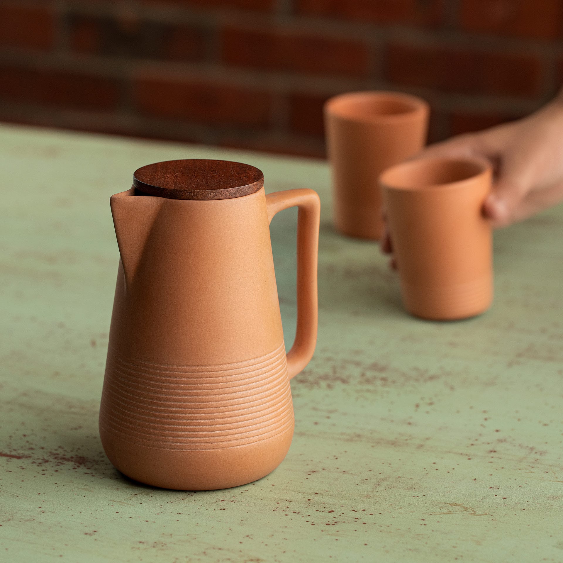 Handmade Terracotta Water Jug With Wooden Lid and Tumbler, Handmade ...