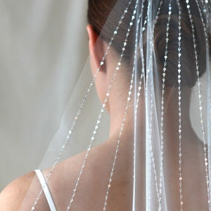 Glitter Wedding Veil With Blusher, Two Tier Long Shimmer Veil ...