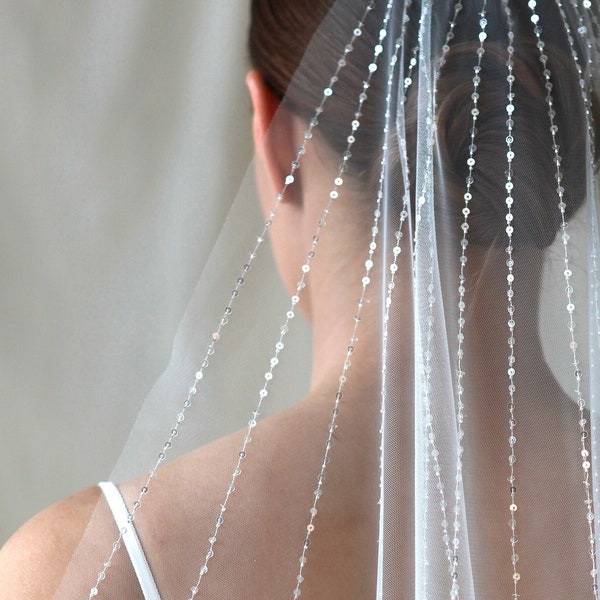 Glitter Wedding Veil With Blusher, Two Tier Long Shimmer Veil, Sparkling Fingertip Wedding Veil ...