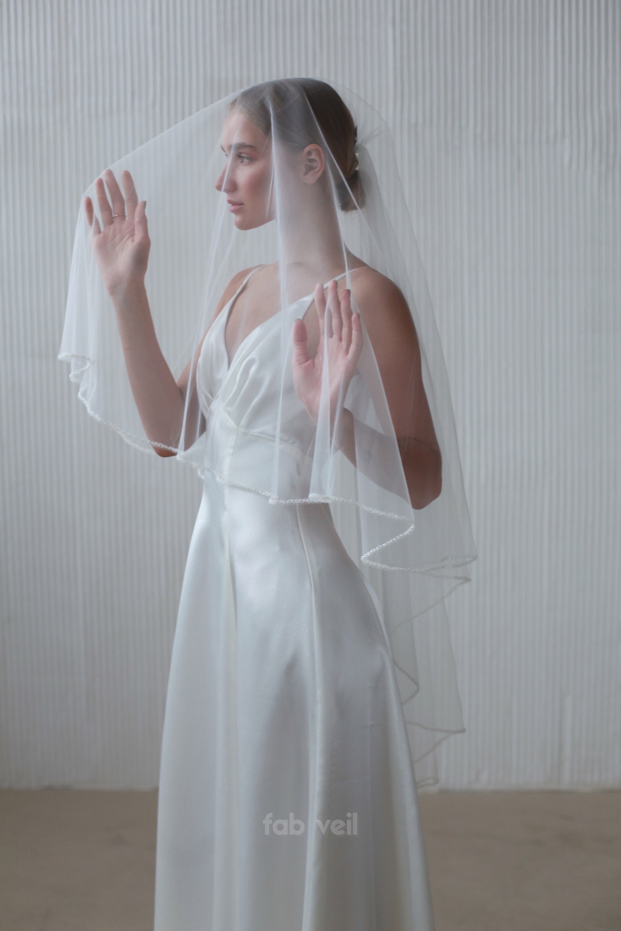 Wedding Veil With Embroidery, Beaded Veil Two Layers, Two Tier Wedding ...