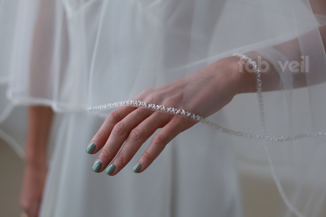 Wedding Veil With Embroidery, Beaded Veil Two Layers, Two Tier Wedding ...