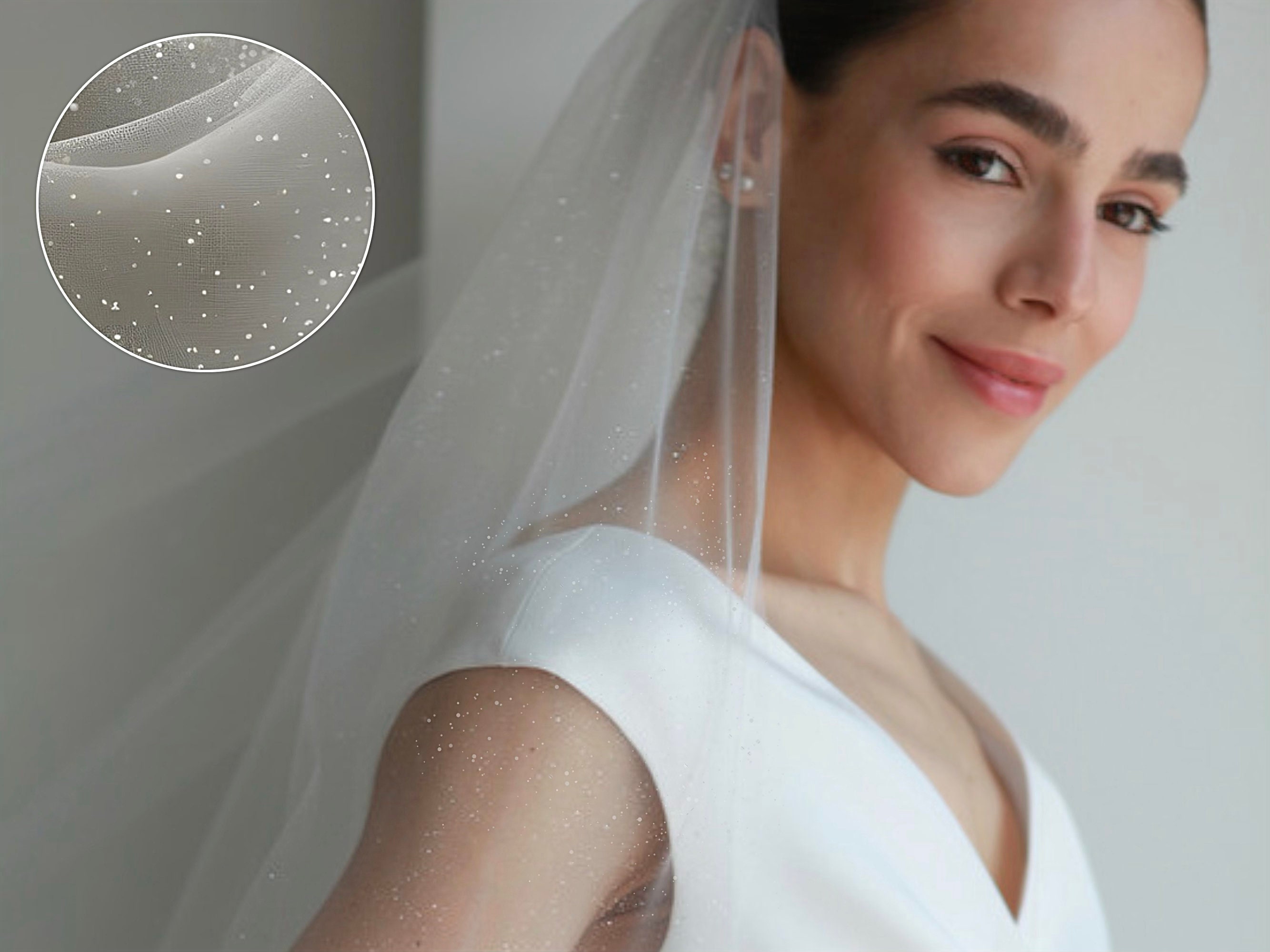 Glitter Wedding Veil, Single Layer Long Wedding Veil With Silver ...