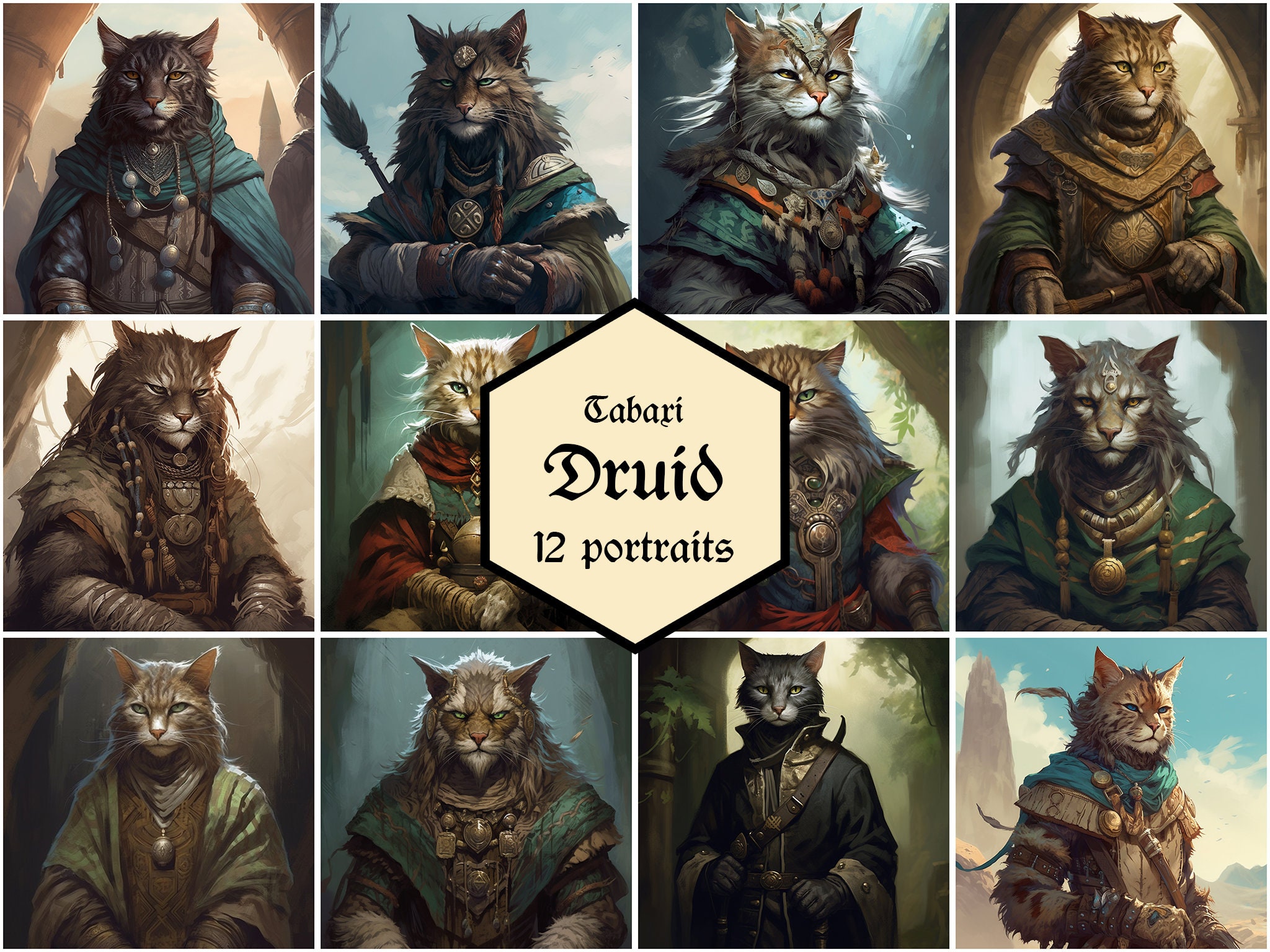 Tabaxi Druid Portraits | 12-pack | Dungeons & Dragons - Etsy