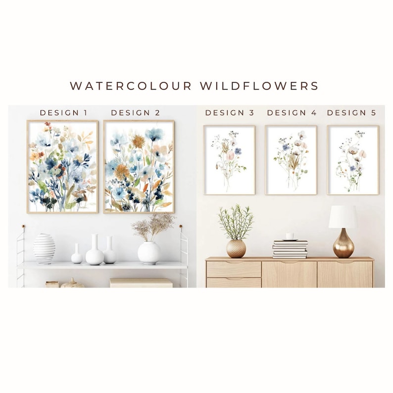 Watercolour Flowers Boho Botanical Plant Nature Wall Art Prints Posters ...