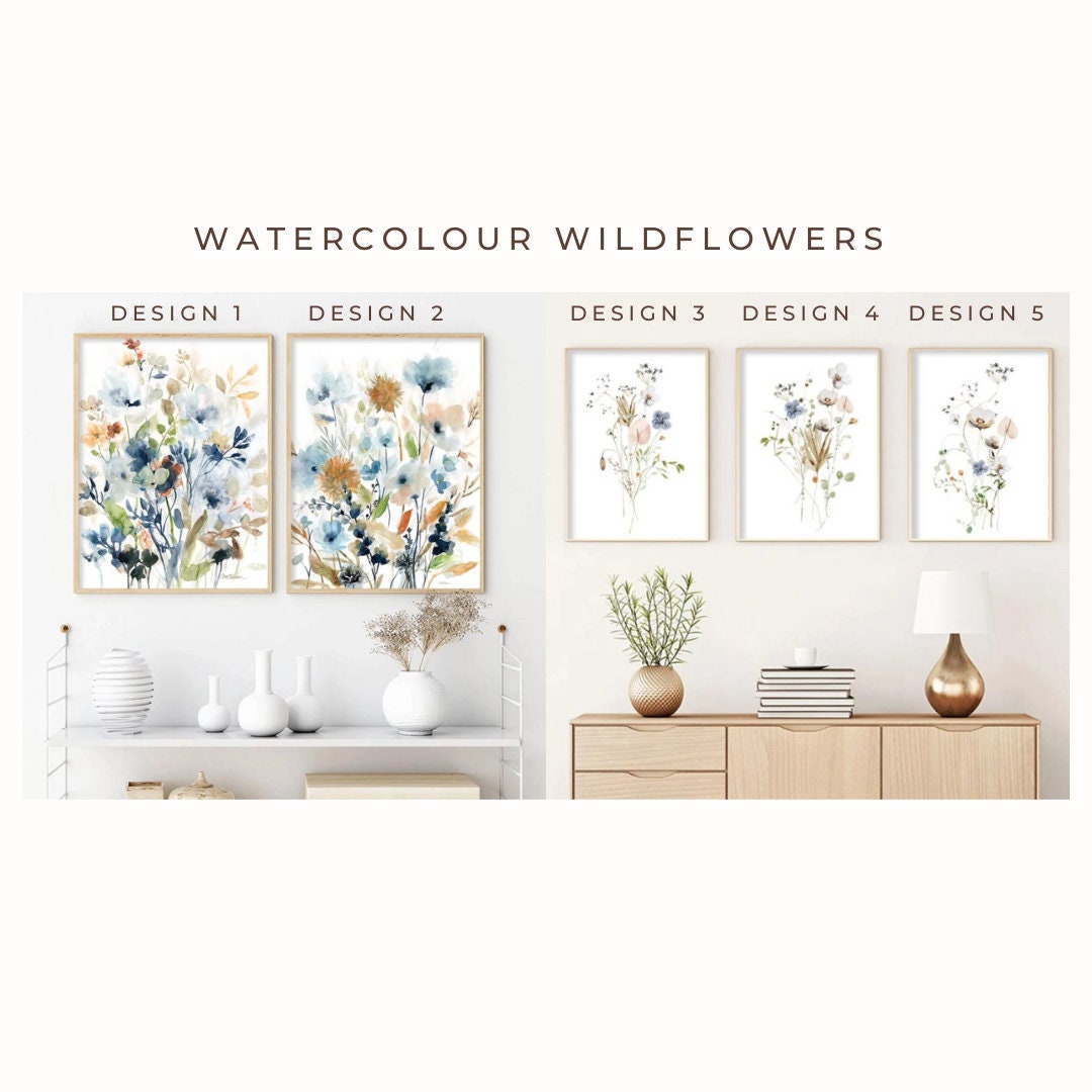 Watercolour Flowers Boho Botanical Plant Nature Wall Art Prints Posters ...