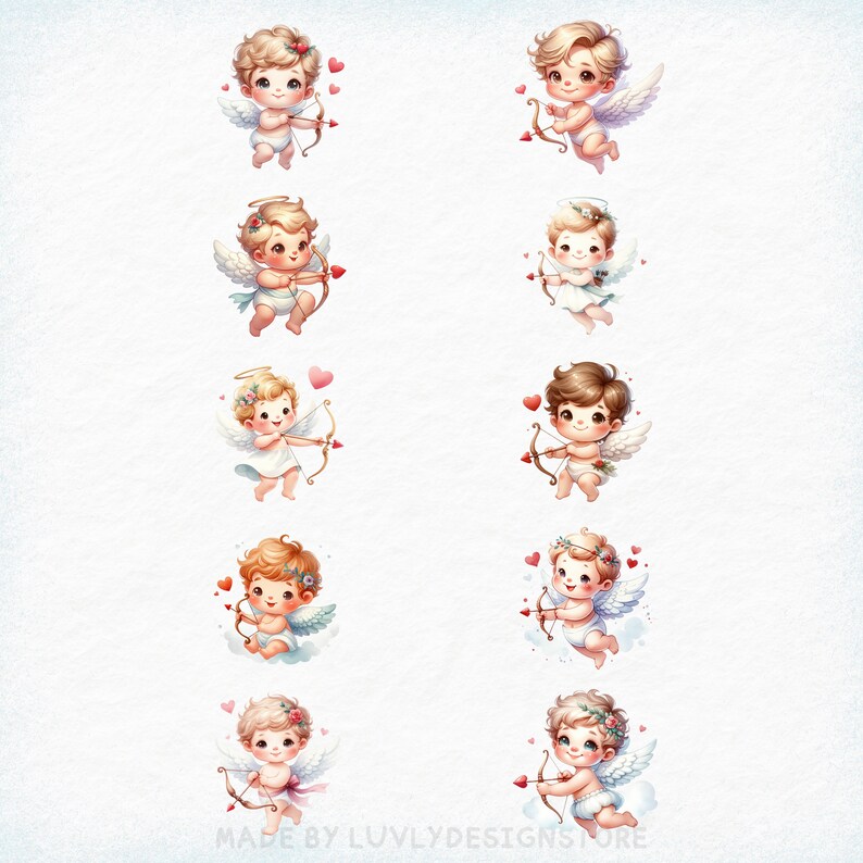 Water Color Valentine's Cute 20 PNG Cupid Clipart, Baby Angel Cupid ...
