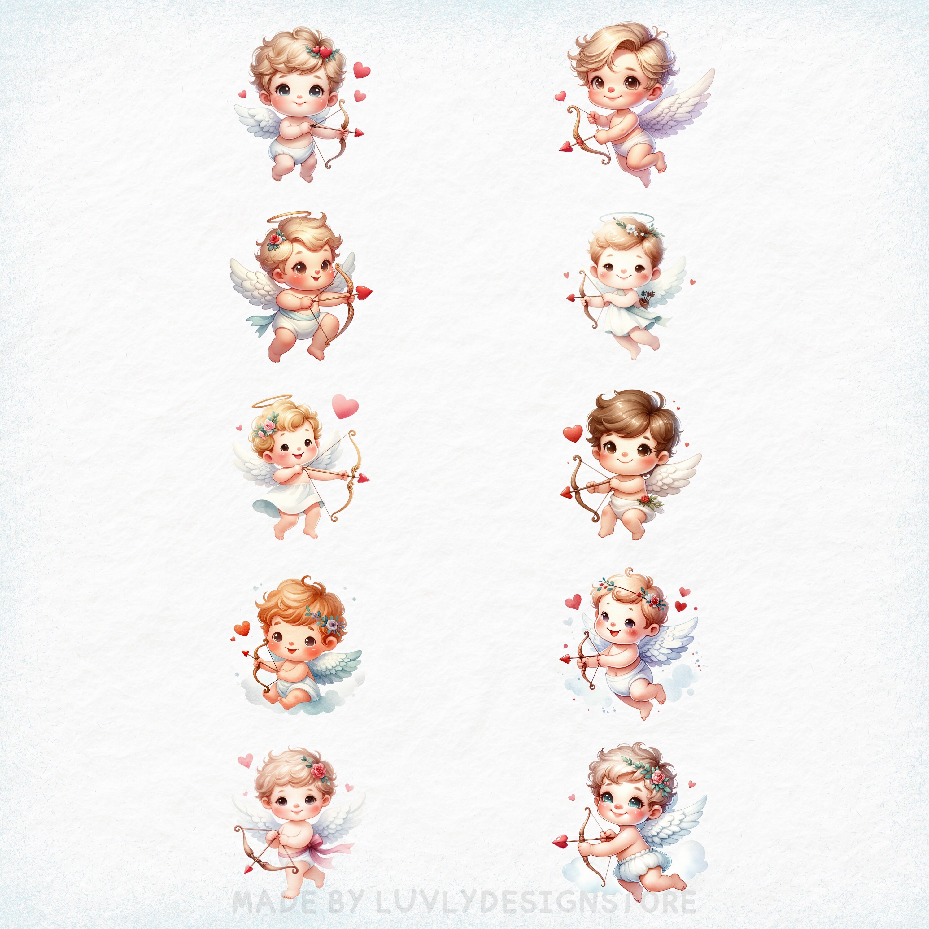 Water Color Valentine's Cute 20 PNG Cupid Clipart, Baby Angel Cupid ...