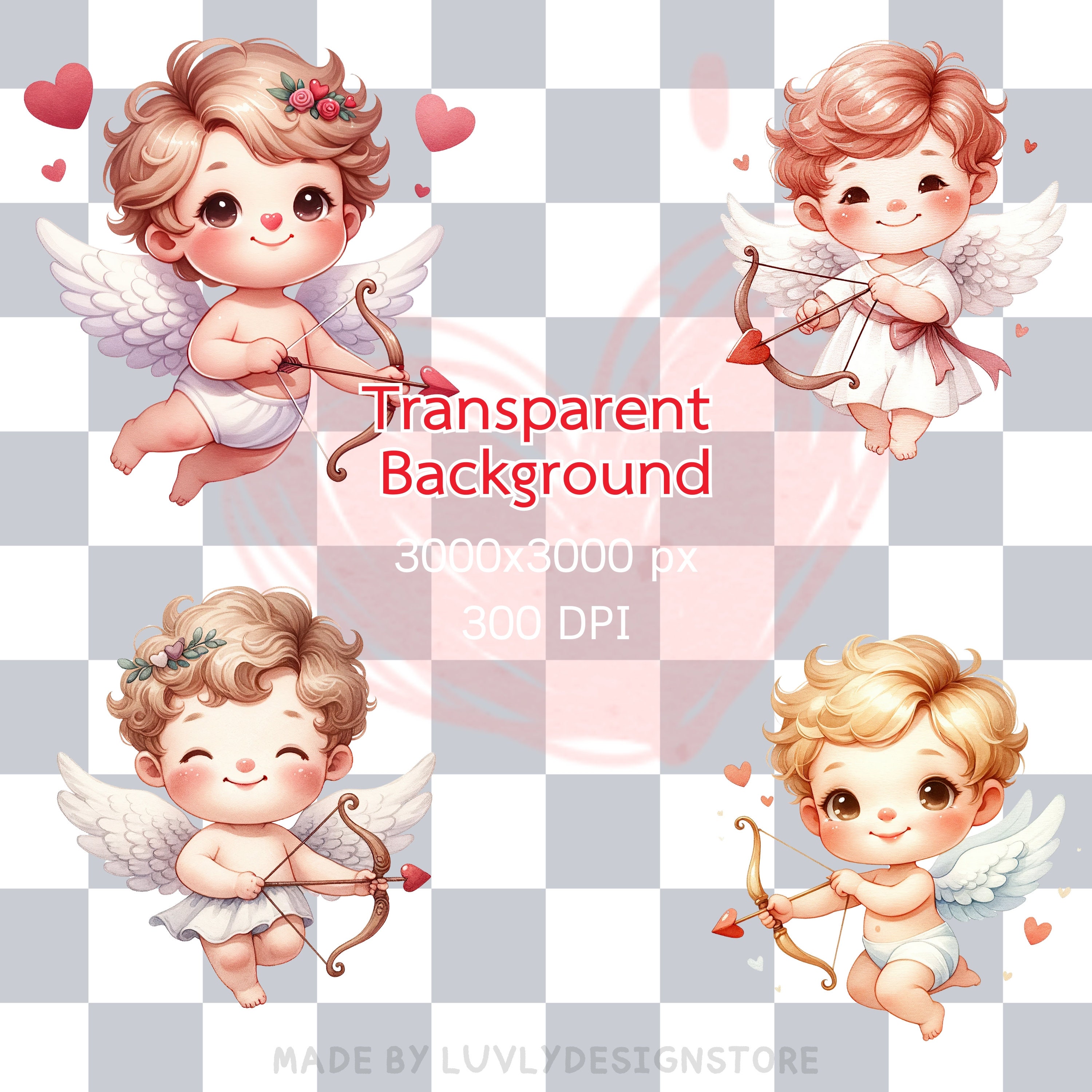 Water Color Valentine's Cute 20 PNG Cupid Clipart, Baby Angel Cupid ...