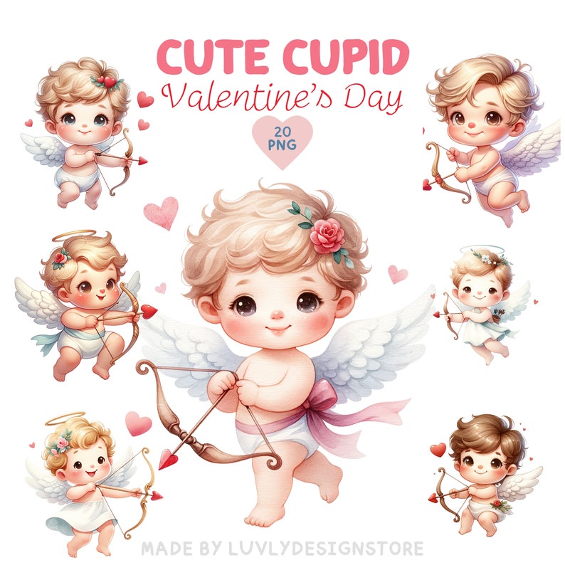 Water Color Valentine's Cute 20 PNG Cupid Clipart, Baby Angel Cupid ...