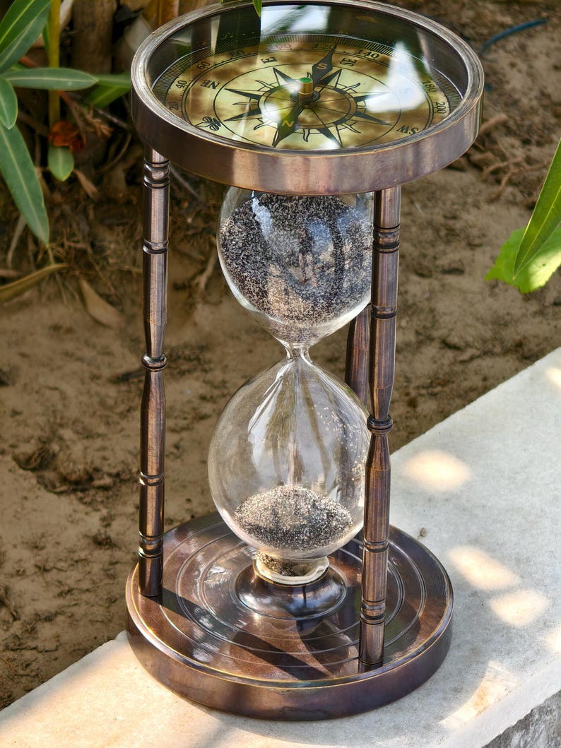 Brass Compass Sand Timer, Vintage Nautical Desk Accessory - Etsy
