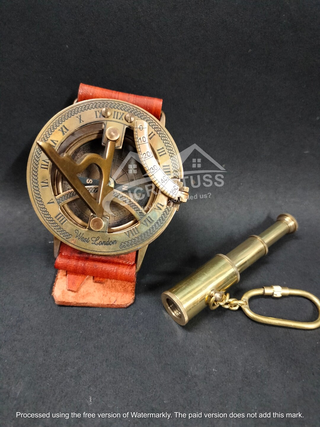 Brass Sundial Compass Wrist Band/real Leather Band/wrist Compass and ...