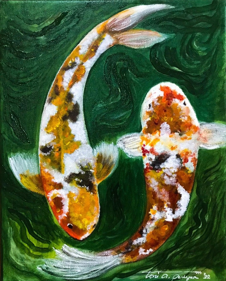 Koi Painting Two Fishes Yin Yang Original Handpainted Acrylic Painting ...