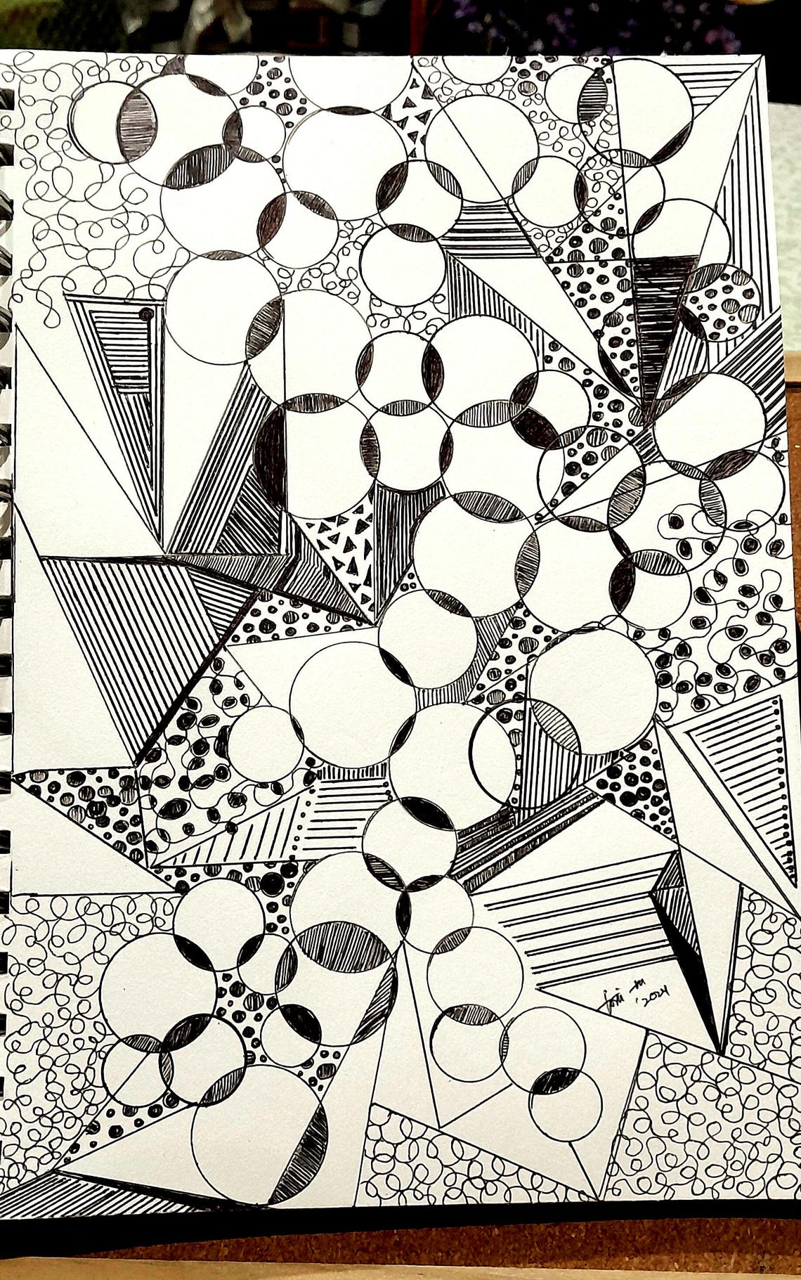 Abstract Lines, Dots and Spheres Original Hand Drawn in Pen Ink on a ...