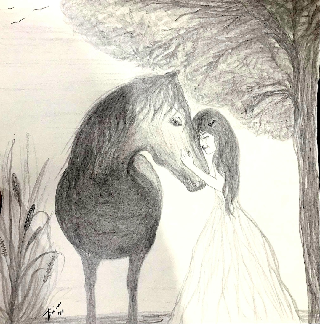 Kindred Spirits Graphite Drawing: Horse and Girl Original Art - Etsy