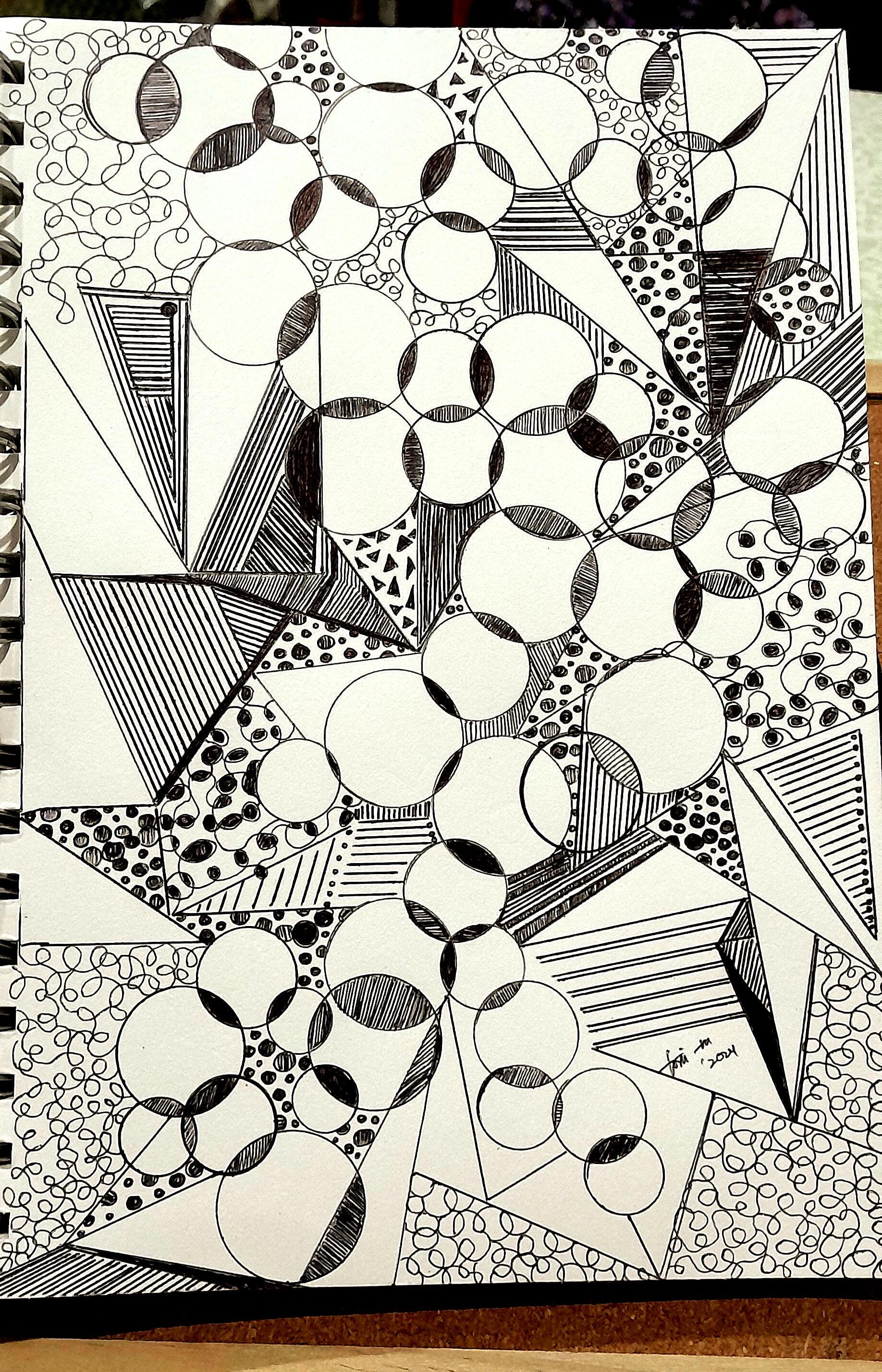 Abstract Lines, Dots and Spheres Original Hand Drawn in Pen Ink on a ...