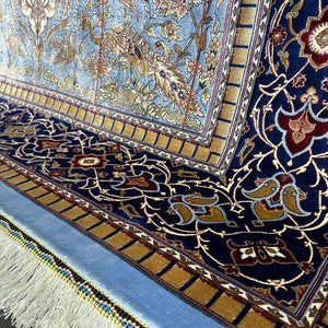 5x7 Blue Silk Rug, for Living Room Rug, 5x7 Classic Design Rug, Bamboo ...