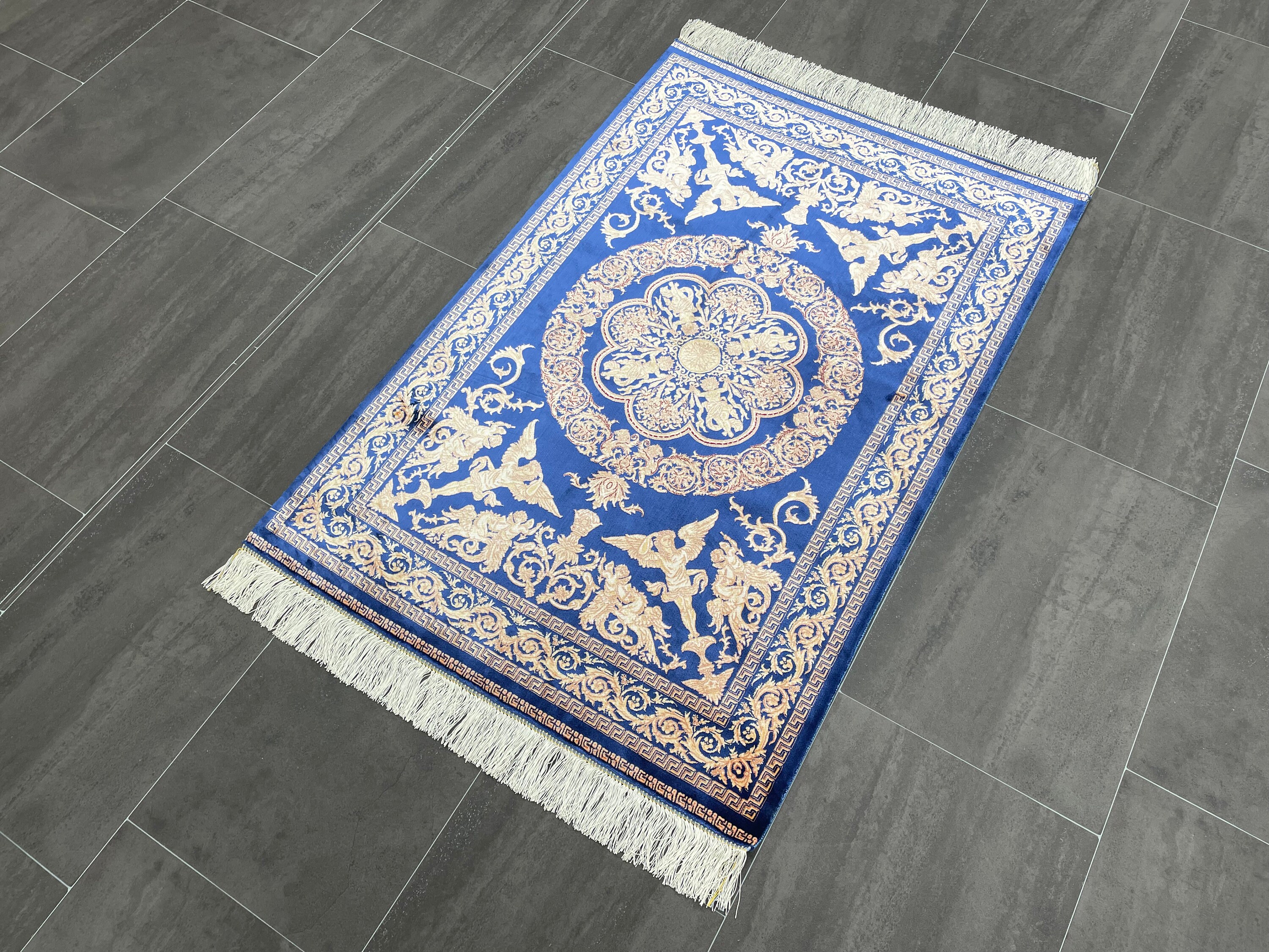 Angel Patterned Silk Rug, 3x4 Gift Silk Rug, Blue Silk Rug, Hight ...