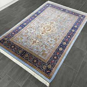 5x7 Blue Silk Rug, for Living Room Rug, 5x7 Classic Design Rug, Bamboo ...