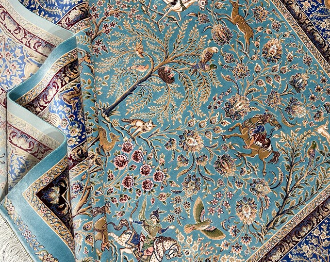 5x7 Ice Blue Silk Rug, %100 Bamboo Silk Rug, 5x7 Silk Carpet, Top ...