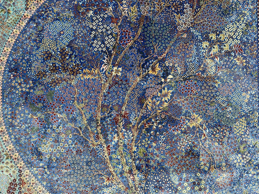 Tree of Life Patterned Silk Rug, 5x8 Blue Silk Rug, Top Quality Silk ...
