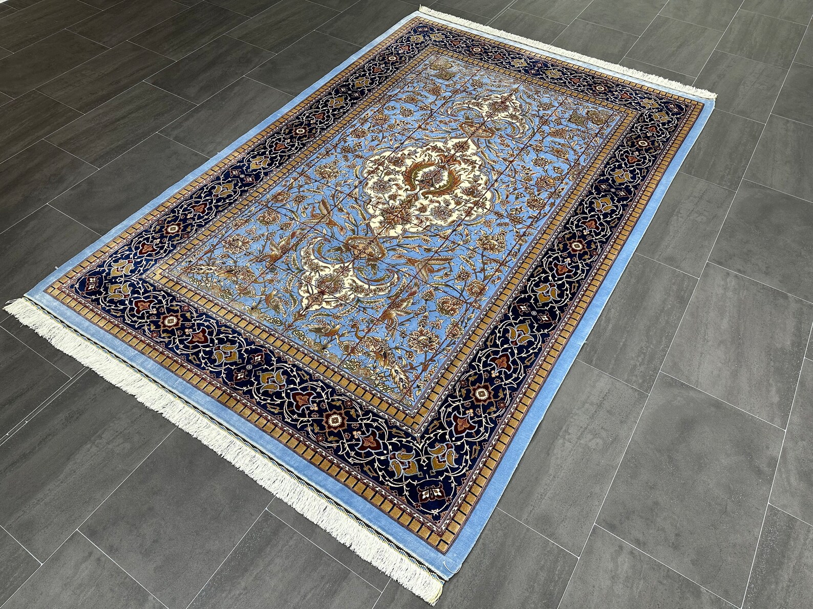 5x7 Blue Silk Rug, for Living Room Rug, 5x7 Classic Design Rug, Bamboo ...