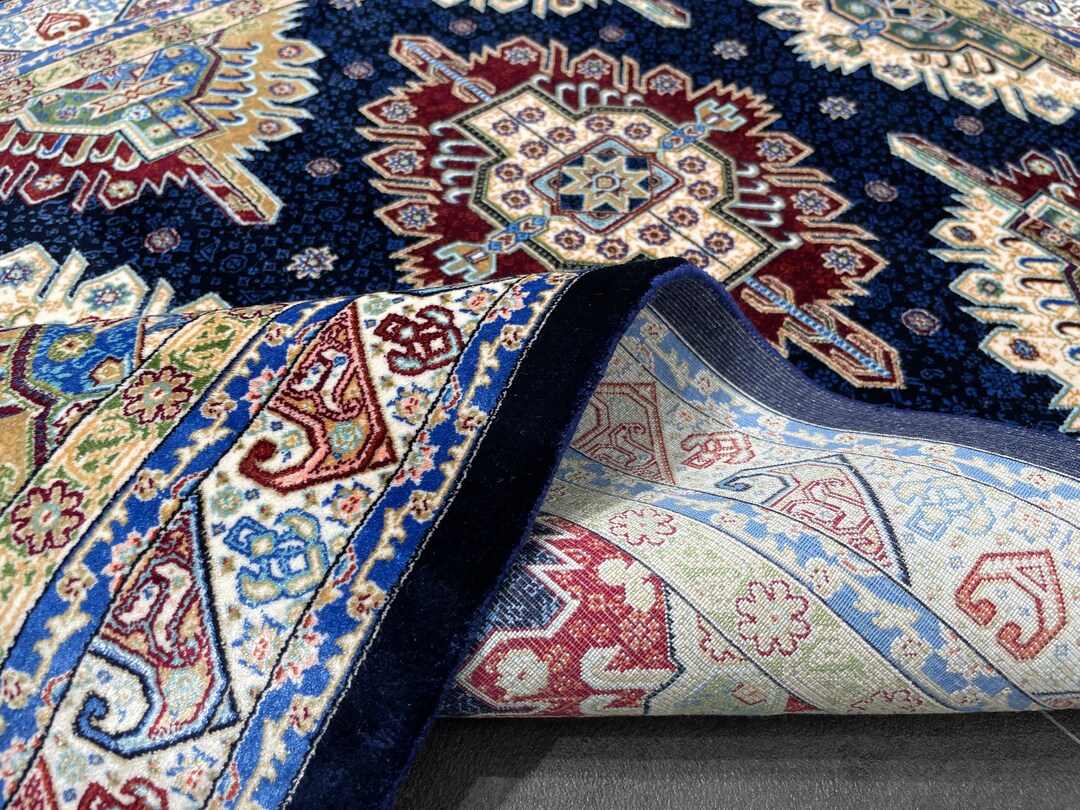 Ethnic Design Mini Silk Rug, 2x3 Gift Silk Rug, 2x3 Carpet, Navy Silk ...