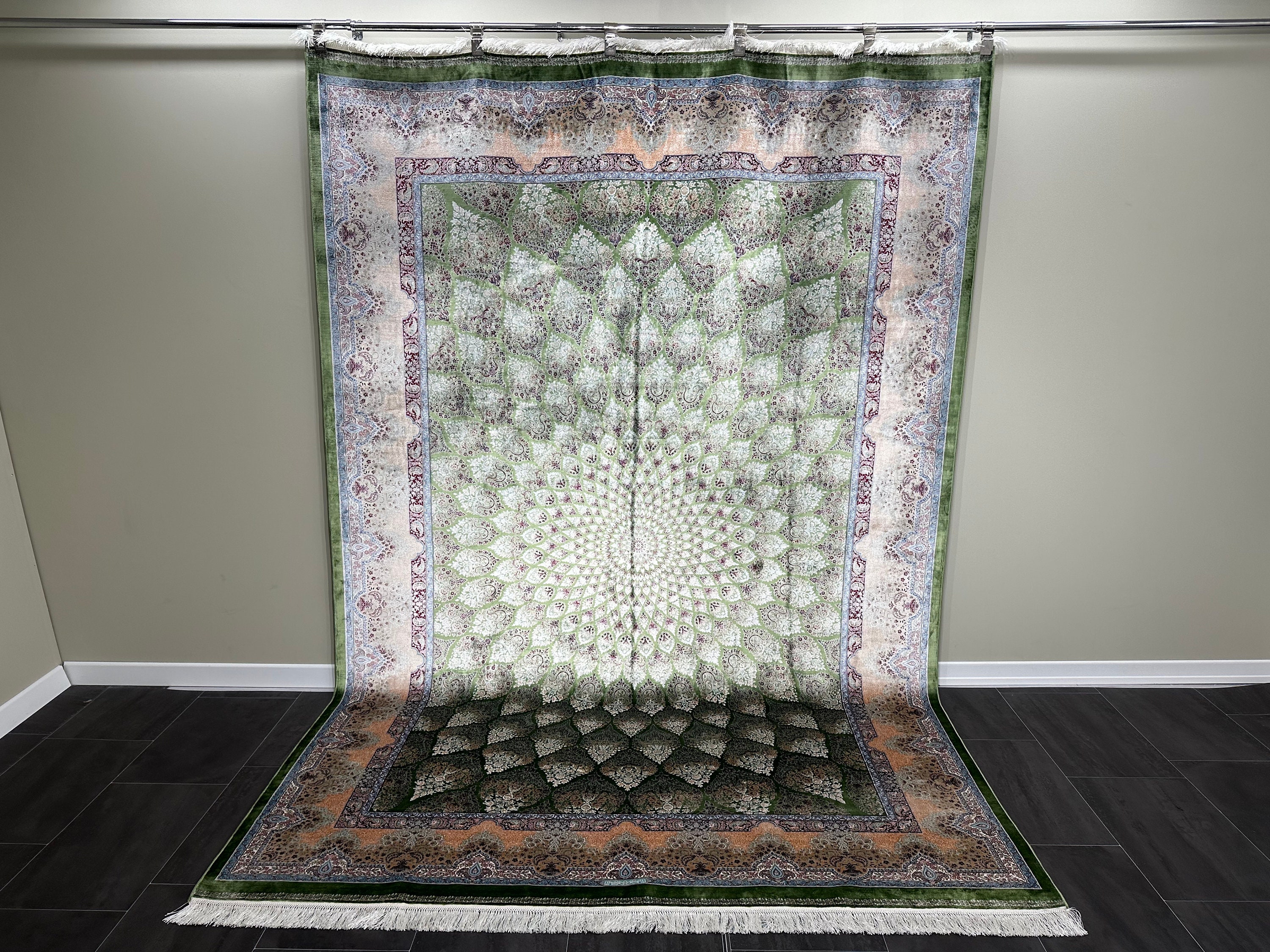 7x10 Green Silk Rug, Classic Design Silk Rug, Oriental Silk Rug, 7x10 ...