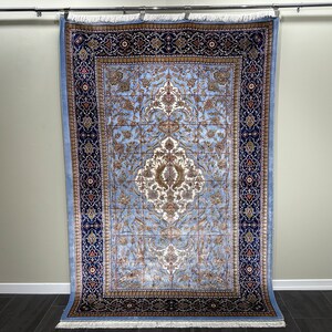5x7 Blue Silk Rug, for Living Room Rug, 5x7 Classic Design Rug, Bamboo ...
