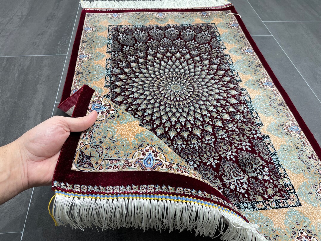 2x3 Mini Silk Rug, Red Silk Rug, 2x3 Gift Rug, Bamboo Silk Rug, 2x3 ...