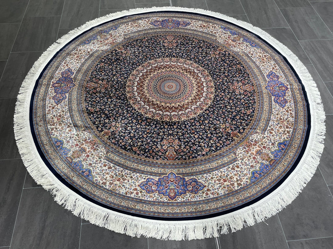 7x7 Round Silk Rug, Circle Silk Rug, 7x7 Ghome Design Silk Rug, Bamboo ...
