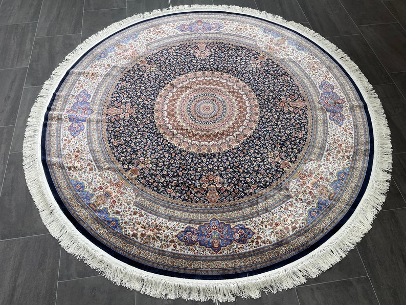 7x7 Round Silk Rug, Circle Silk Rug, 7x7 Ghome Design Silk Rug, Bamboo ...