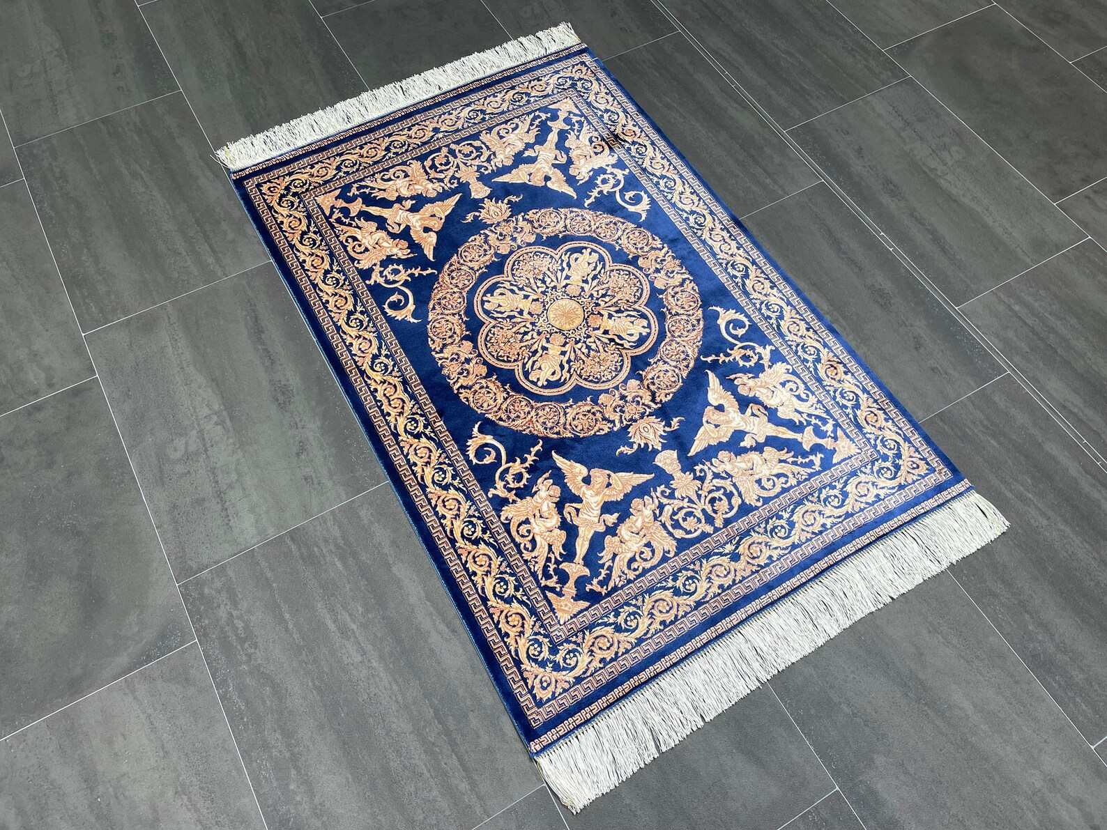 Angel Patterned Silk Rug, 3x4 Gift Silk Rug, Blue Silk Rug, Hight ...