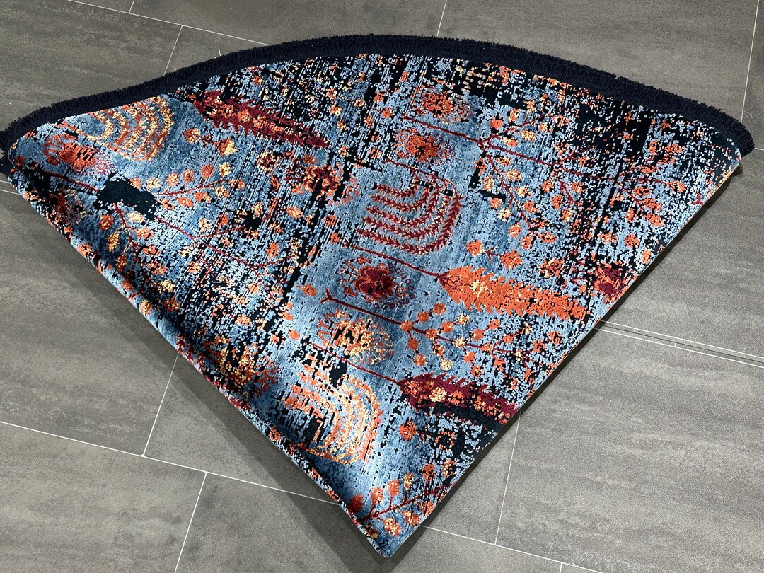 5x5 Round Bamboo Rug, 5x5 Circle Rug,ethnic Design Rug,bamboo Silk Rug ...