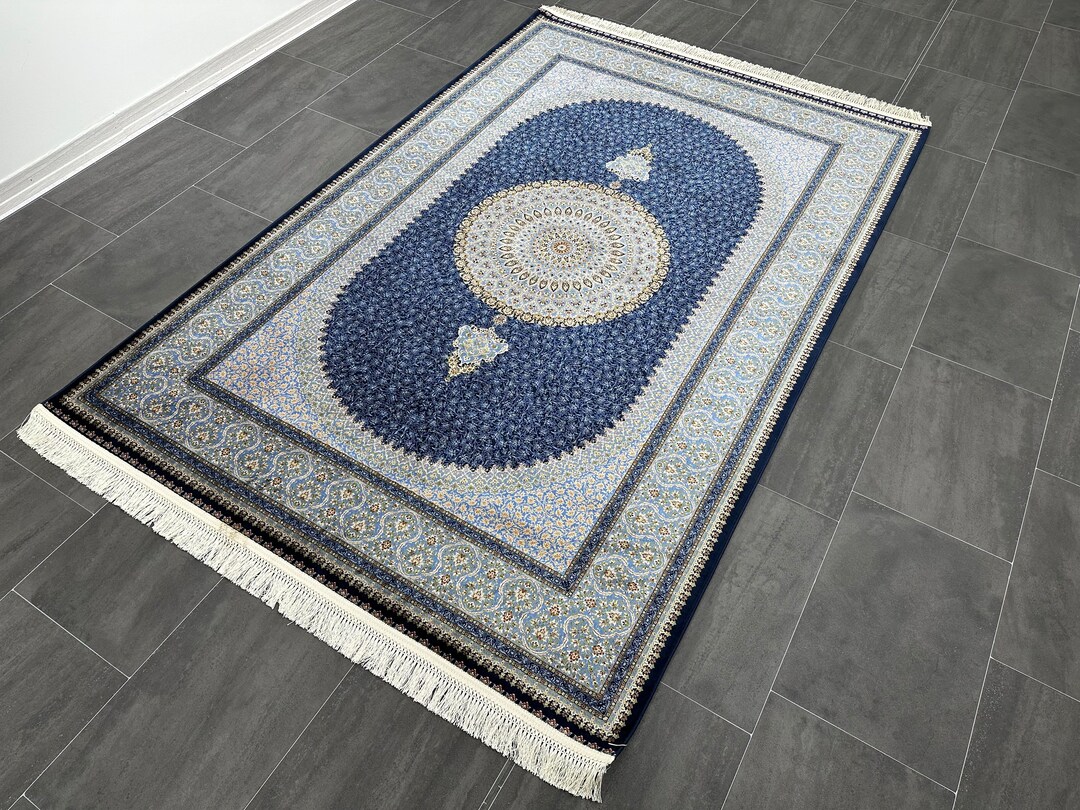 5x7 Traditional Silk Rug, Navy Blue Silk Rug, 5x7 Carpet, Bamboo Silk ...