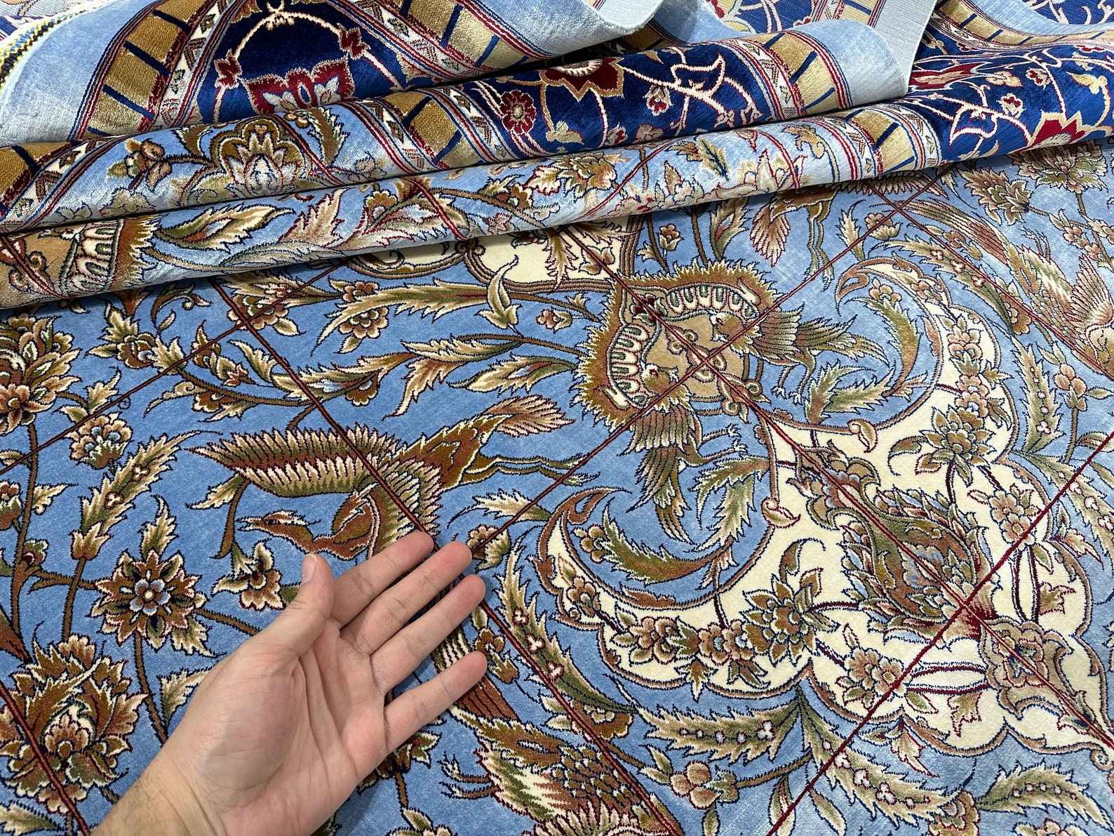 5x7 Blue Silk Rug, for Living Room Rug, 5x7 Classic Design Rug, Bamboo ...