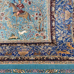 5x7 Ice Blue Silk Rug, %100 Bamboo Silk Rug, 5x7 Silk Carpet, Top ...