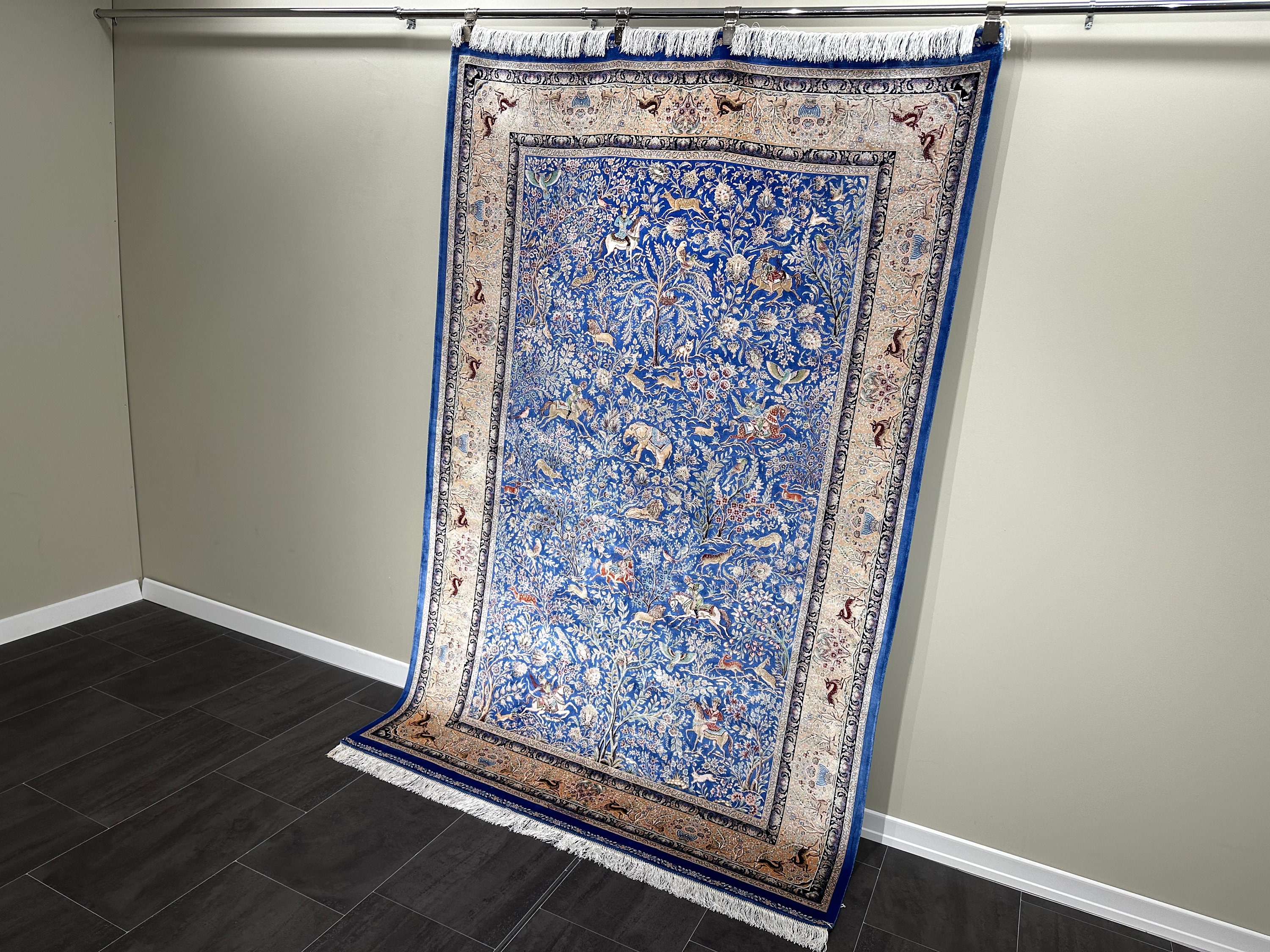 Tree of Life Patterned Silk Rug, 5x8 Blue Silk Rug, %100 Bamboo Silk ...