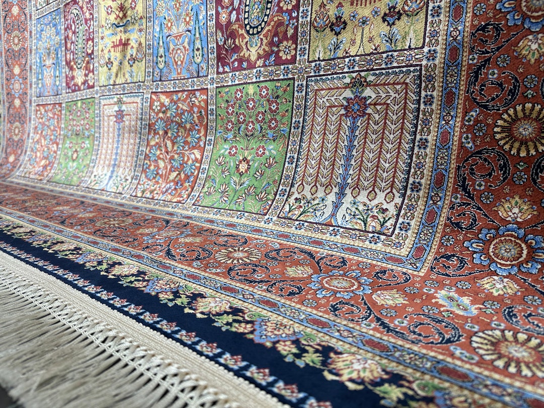 5x7 Navy & Red Silk Rug, %100 Bamboo Silk Rug, 5x7 Carpet, Top Quality ...