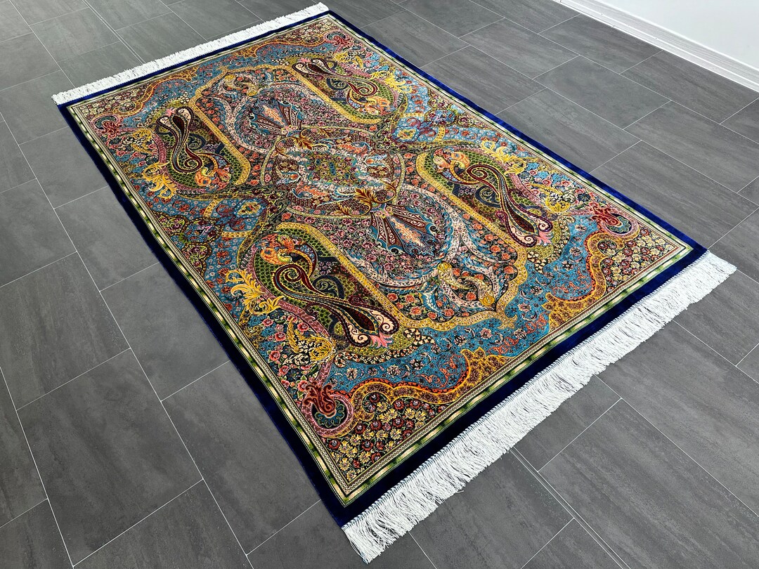 5x7 Colourful Silk Rug, for Living Room Rug, Pure Silk Rug, 5x7 Carpet ...