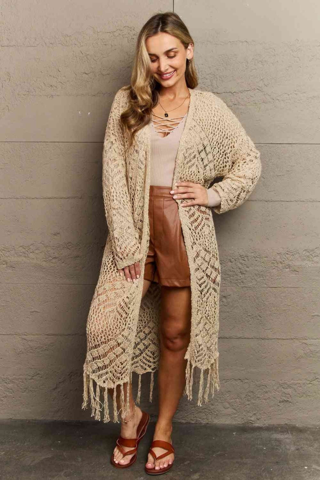 Boho Chic Full Size Western Knit Fringe Cardigan Trendy Bohemian ...