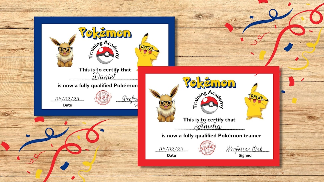 Pokémon Certificate Pokémon Trainer Certificate Pokeball Pikachu ...