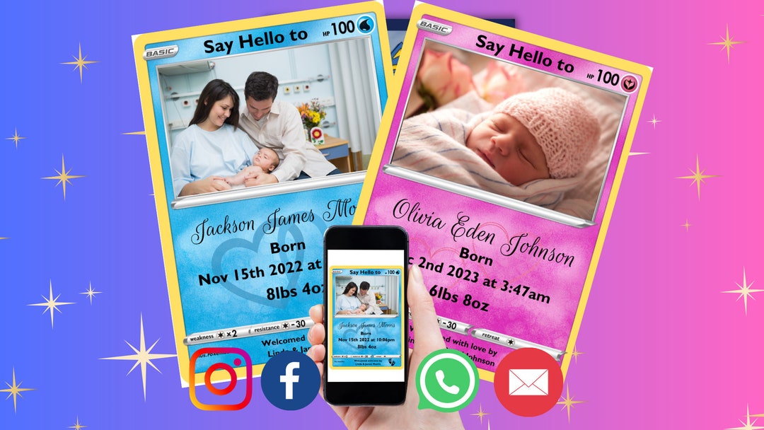 Pokemon Printable Digital Birth Announcement L Custom Made New Baby ...