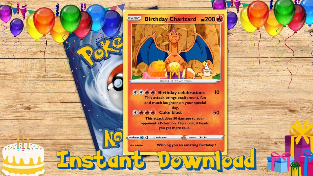 Charizard Birthday Printable Pokémon Card L INSTANT DOWNLOAD L - Etsy