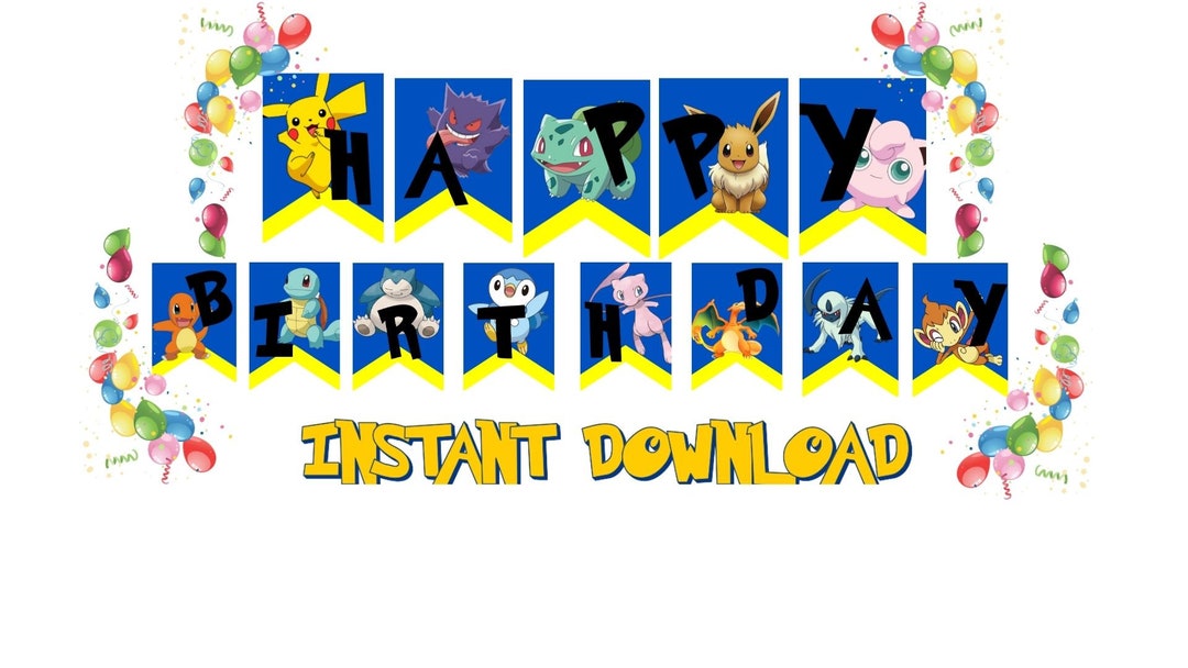 Printable Pokemon Birthday Flag Banner L Pokemon Birthday Decorations ...