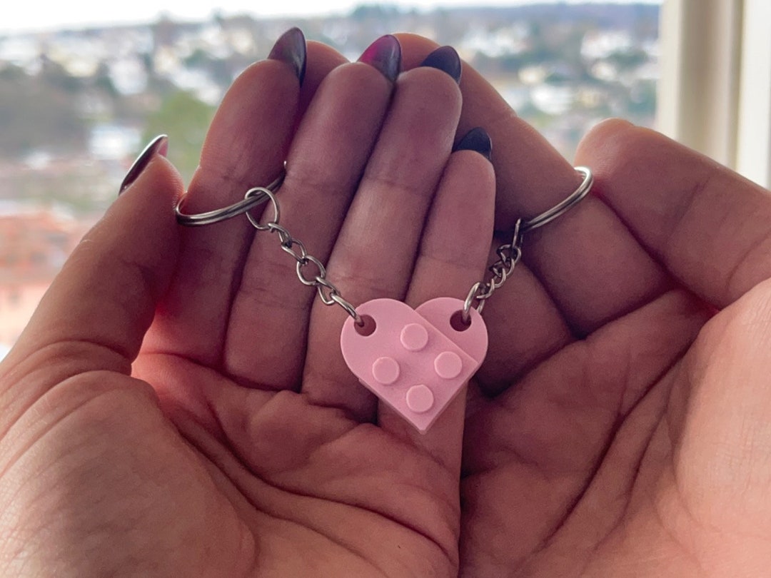 Personalisable 2-piece Lego-style Heart Keyring - the Perfect Gift for ...