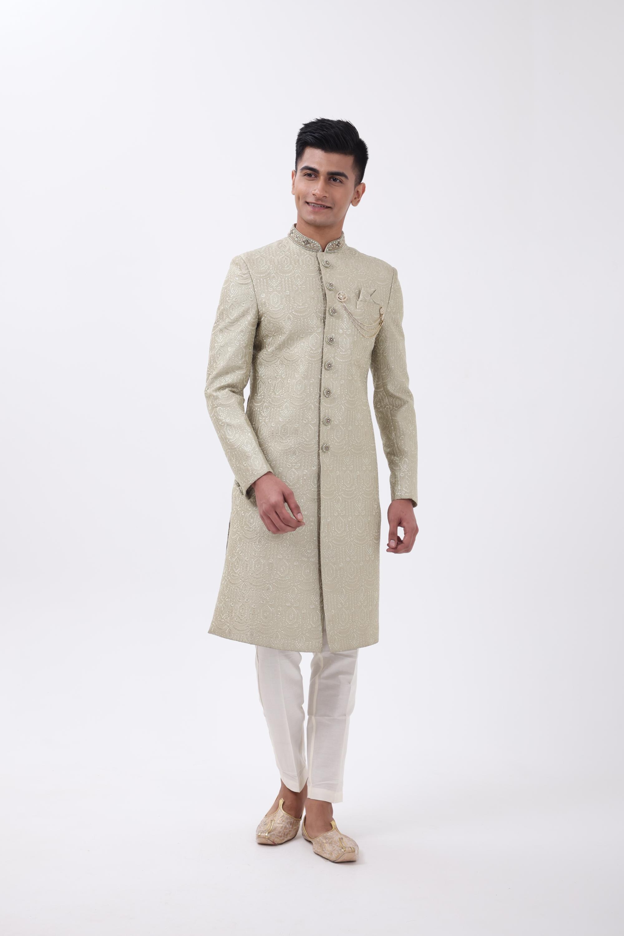 Beige Embroidered Sherwani for Men: Indian Wedding Groom Attire - Etsy