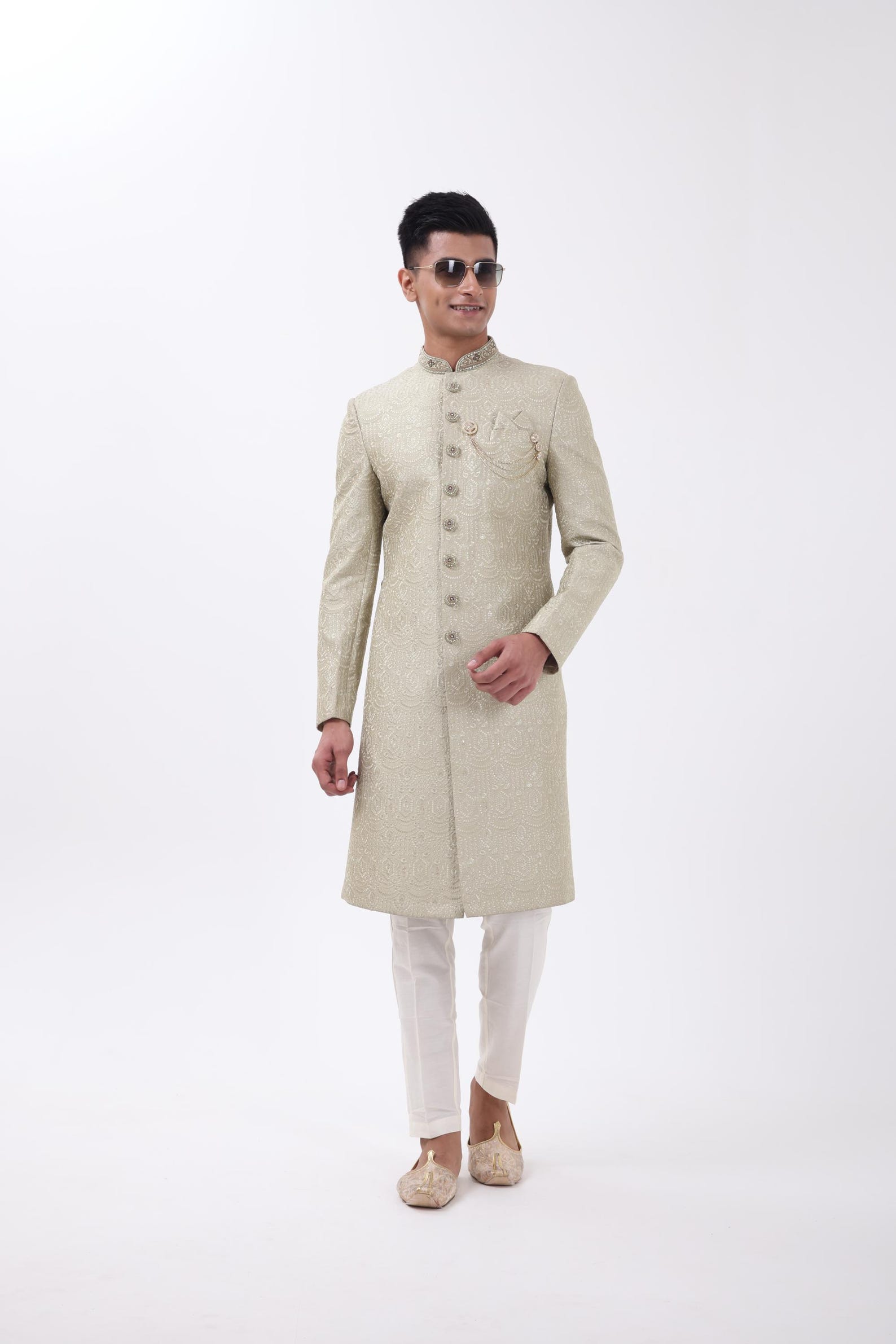 Beige Embroidered Sherwani for Men: Indian Wedding Groom Attire - Etsy
