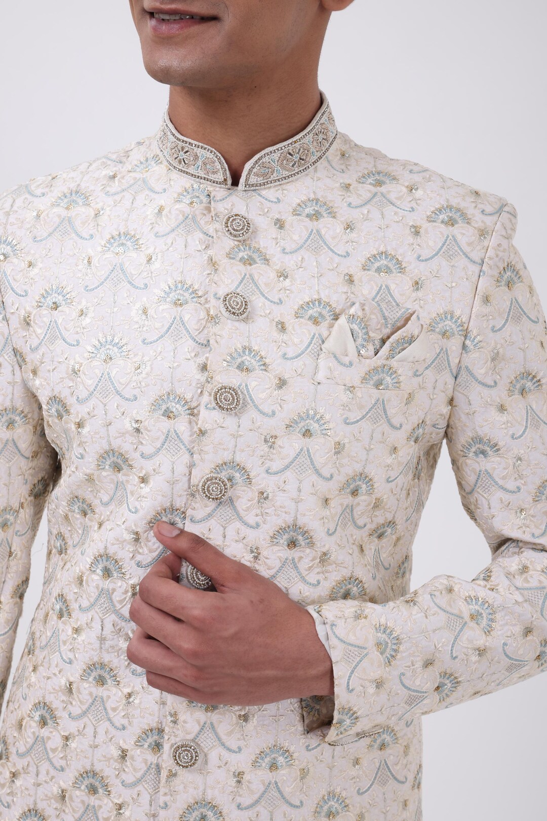 Ivory Indo Western Sherwani for Men – Embroidered Wedding Outfit ...